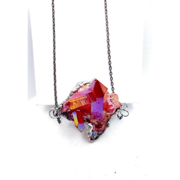 Hand Crafted | Jewelry | Huge Red Aura Quartz Crystal Necklace Handmade ...